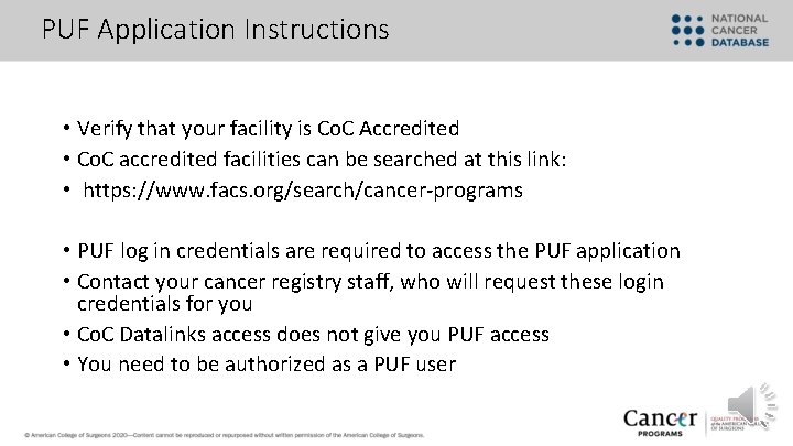 National Cancer Database Participant User File PUF Application
