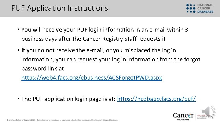 National Cancer Database Participant User File PUF Application