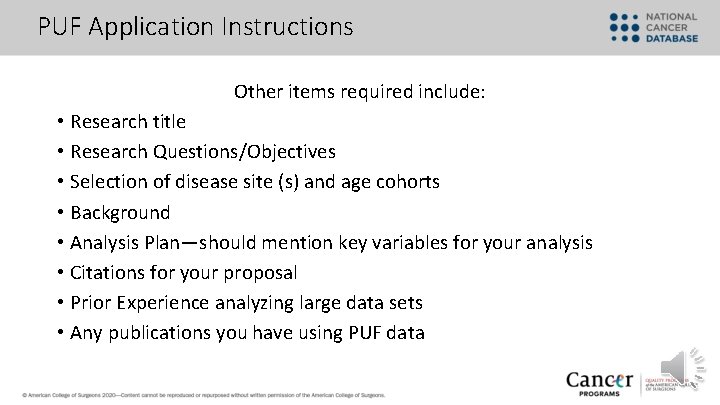 National Cancer Database Participant User File PUF Application
