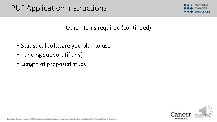 National Cancer Database Participant User File PUF Application