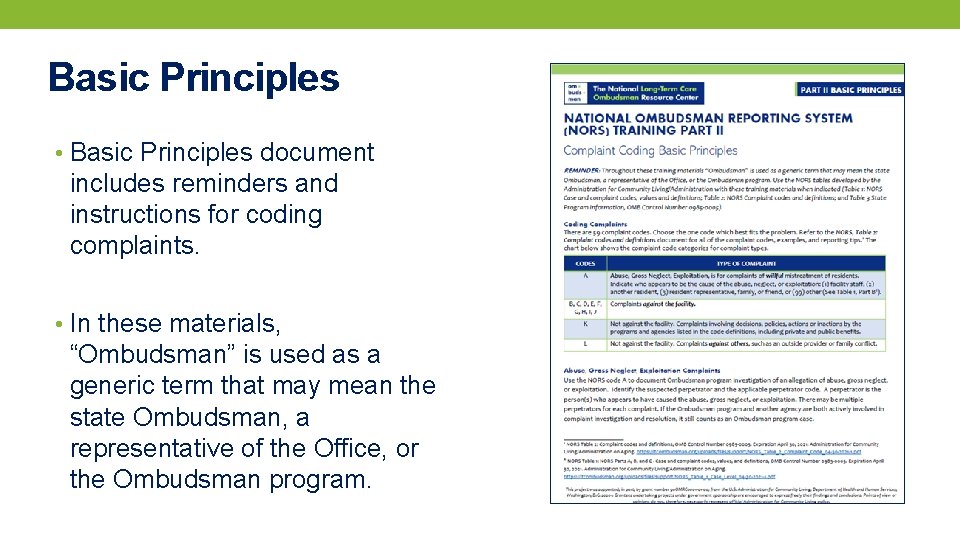 NATIONAL OMBUDSMAN REPORTING SYSTEM NORS TRAINING PART II