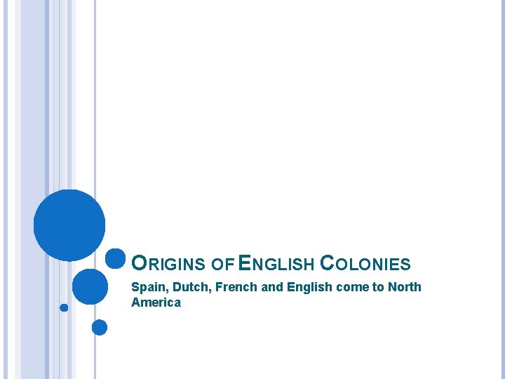 ORIGINS OF ENGLISH COLONIES Spain Dutch French and