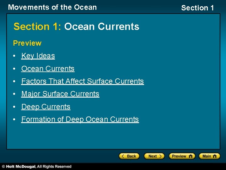 Movements of the Ocean Section 1 Ocean Currents