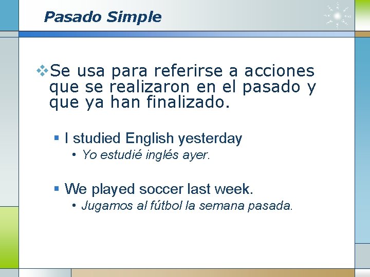 Past Simple Tense El Pasado Simple Pasado Simple