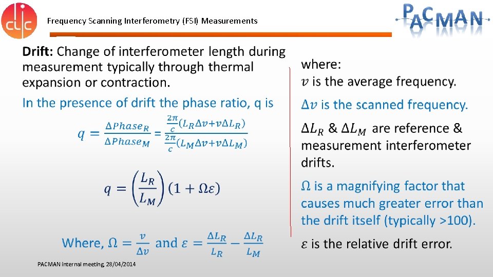 Frequency Scanning Interferometry FSI measurements PACMAN internal meeting