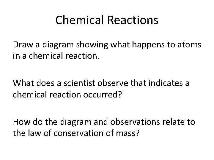 Chemical Reactions Draw a diagram showing what happens