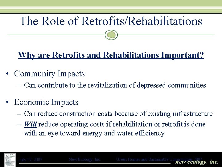 Achieving Sustainable Rehabilitation The Role of Retrofits and