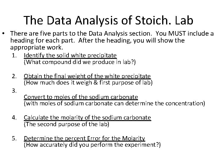 Stoichiometry Lab Analysis and Calculation Stoich Lab Introduction