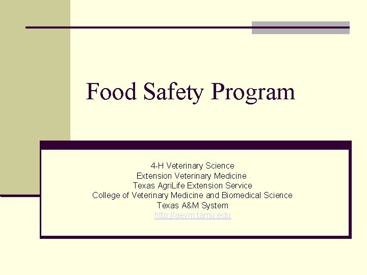 Food Safety Program 4 H Veterinary Science Extension