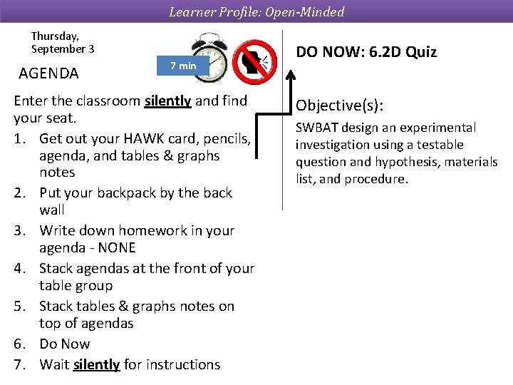 Learner Profile OpenMinded Thursday September 3 AGENDA 7