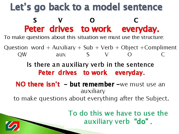 Basic structure of a sentence Making Questions S