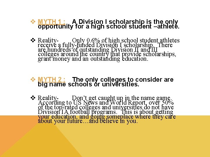 RECRUITING REALITIES HELPING ATHLETES WIN THE RECRUITING GAME