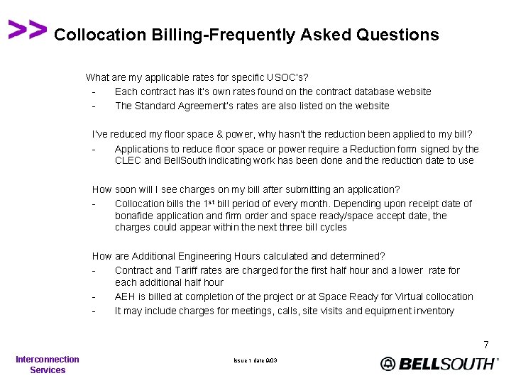 Customer Billing Education Package Physical and Virtual Collocation