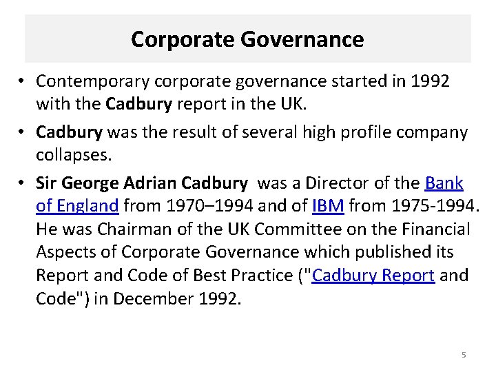 Chapter 8 Corporate Governance Definition of Corporate governance