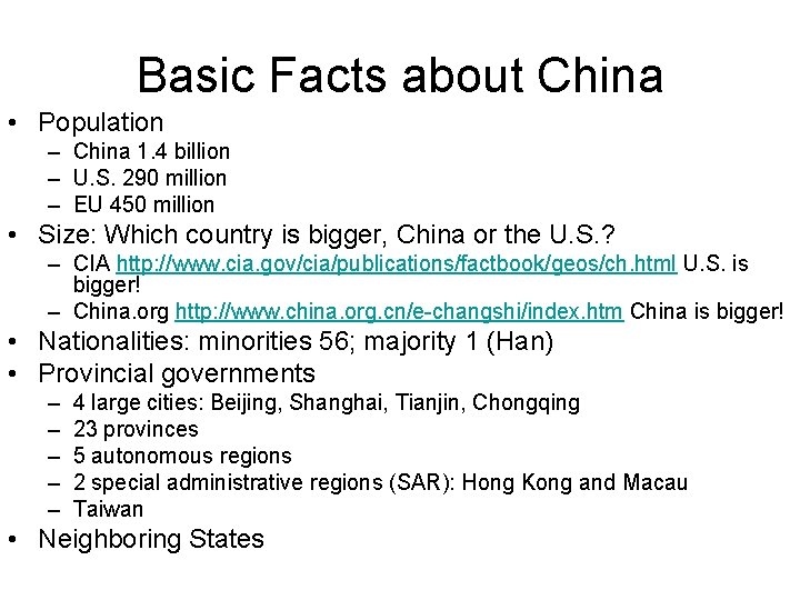Class 2 State Structure Basic Facts about China