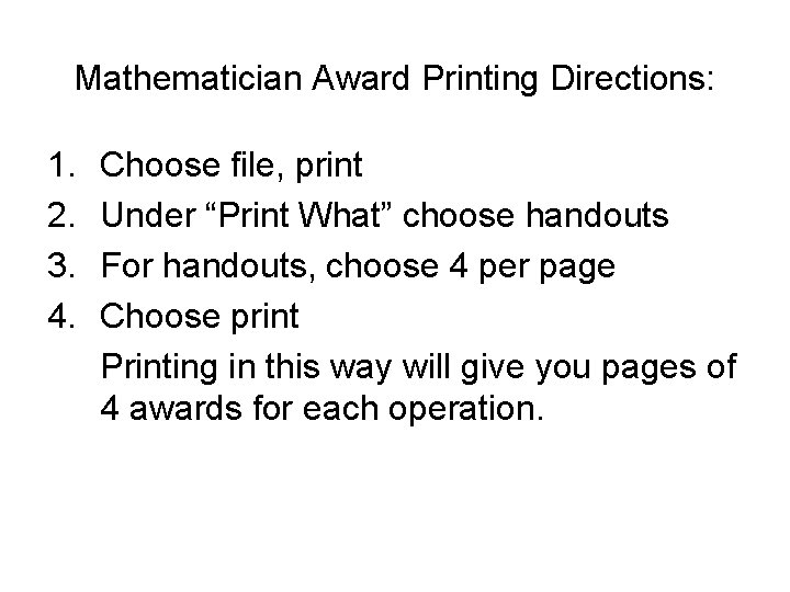 Mathematician Award Printing Directions 1 2 3 4