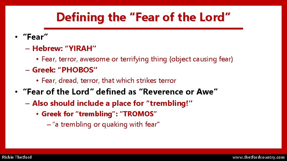 The Fear of the Lord Richie Thetford www