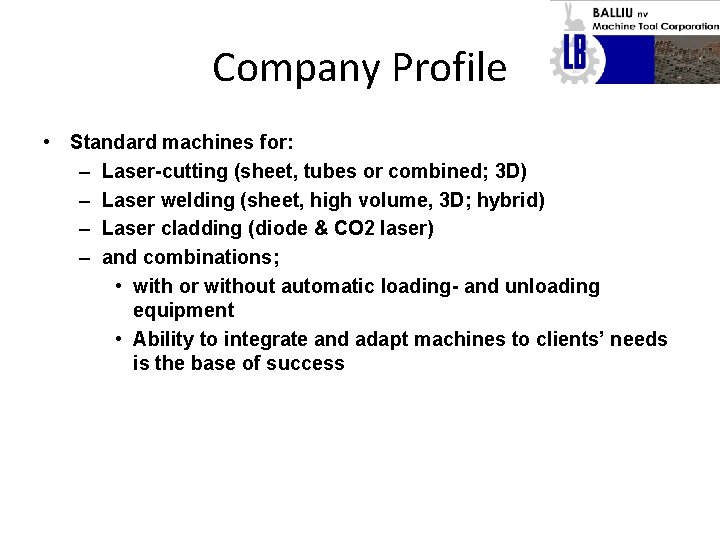 Presentation Balliu Machine Tool Corporation Herbert Weber Company