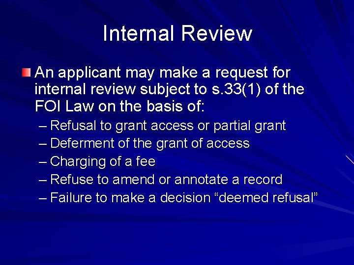 Internal Review under the Freedom of Information Law