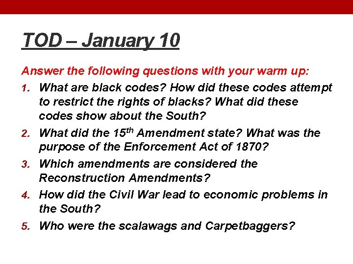 Warm Up January 10 Grab the handout You