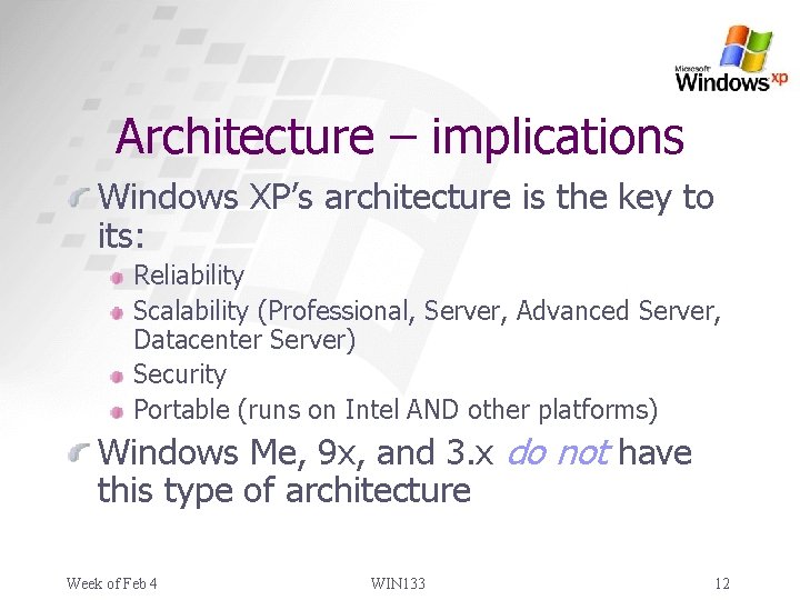 Introduction to the Windows XP Architecture CHAPTER 3