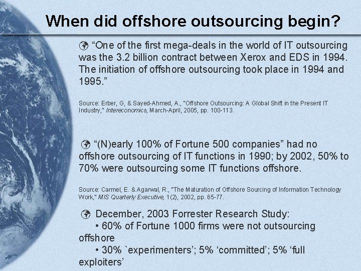 Offshore Outsourcing Chris Moore Mike Loomis Presentation Objectives