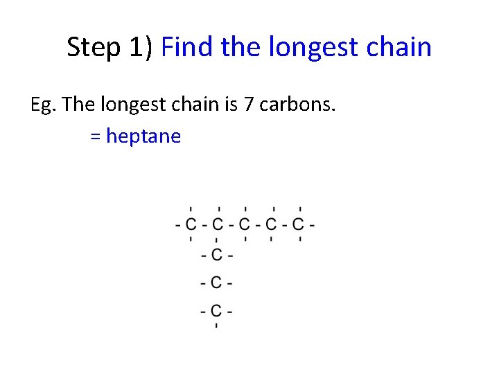 Naming Branched Alkanes Step 1 Find the longest