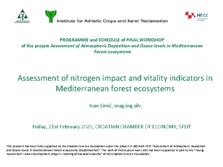 PROGRAMME and SCHEDULE of FINAL WORKSHOP of the