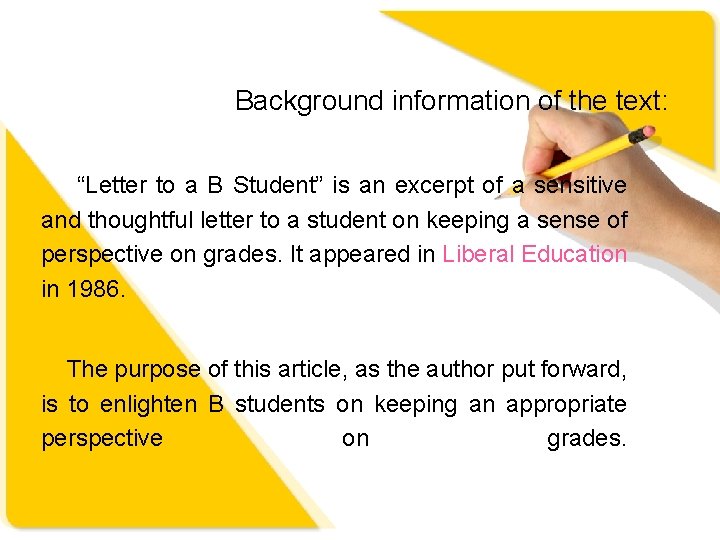 LETTER TO A B STUDENT Unit 11 Letter