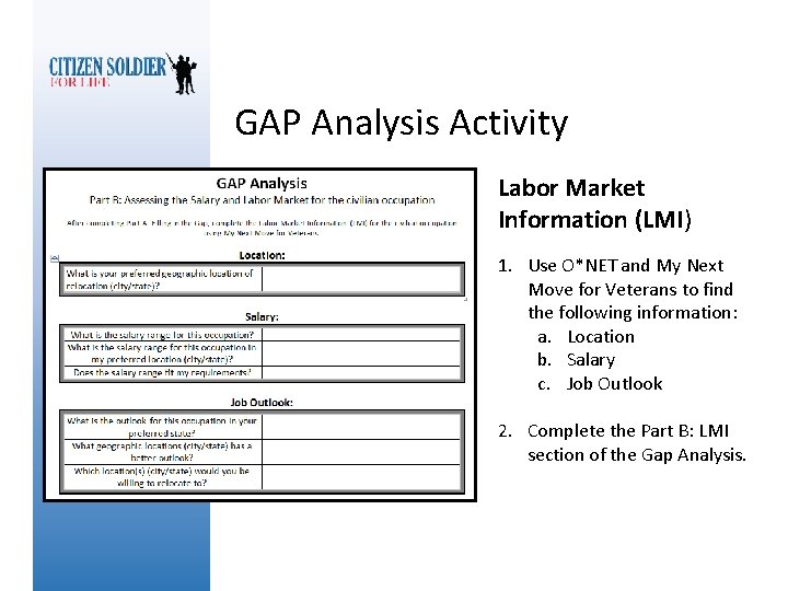 MOS CrosswalkGAP Analysis Citizen Soldier for Life What
