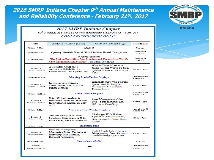 The Society for Maintenance and Reliability Professionals Indiana