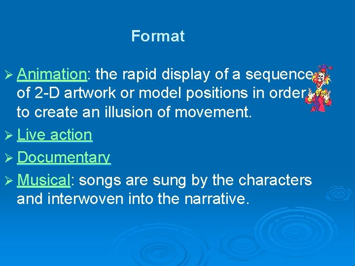 Contents 1 Categorizing film genres Setting Mood Format