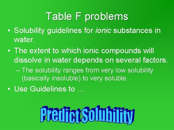 Solubility Temperature Using Table G Table G Expresses