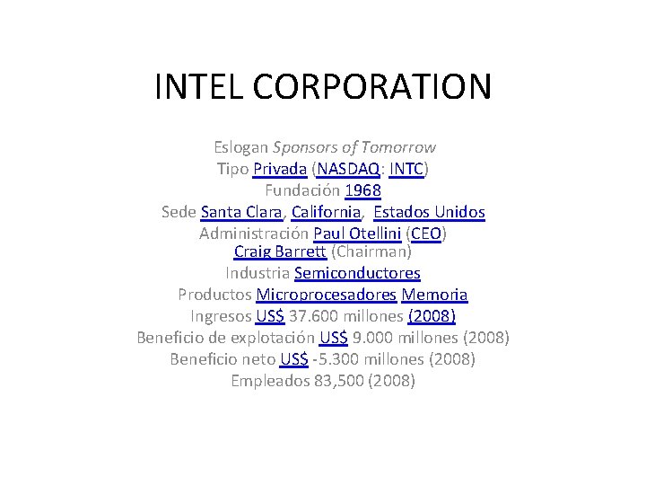 INTEL CORPORATION Eslogan Sponsors of Tomorrow Tipo Privada