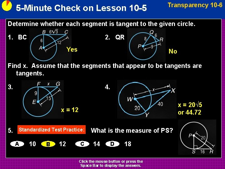 5 Minute Check on Lesson 10 5 Transparency