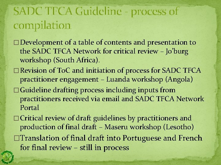 Guidelines for the Establishment and Development of SADC