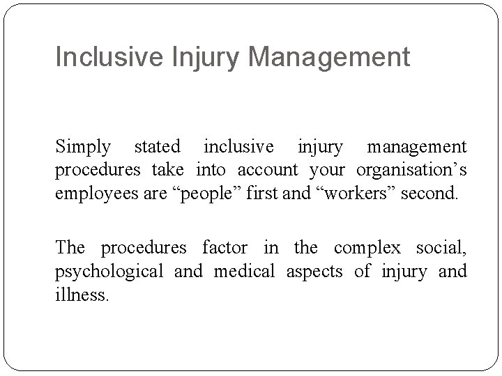 NATIONAL DISABILITY SERVICES Disability Safe Injury Management Workshop