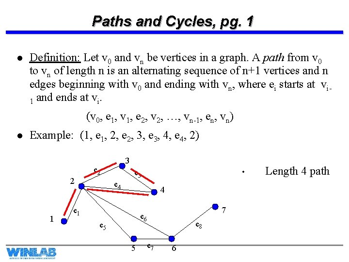 Representing Graphs Wade Trappe Lecture Overview l l