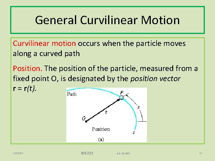 Kinematics of a particle Objectives Concepts of position