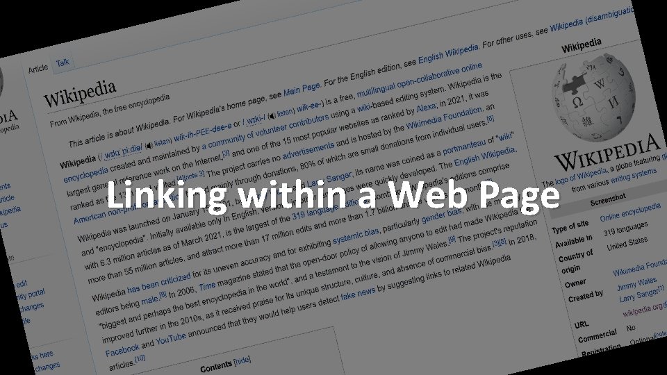 Linking within a Web Page Linking to within