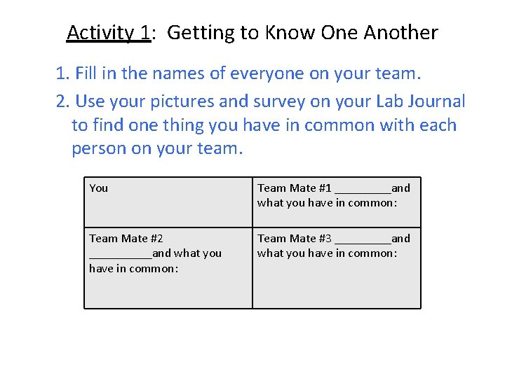 NASA Team Building Student Materials Next Page Team