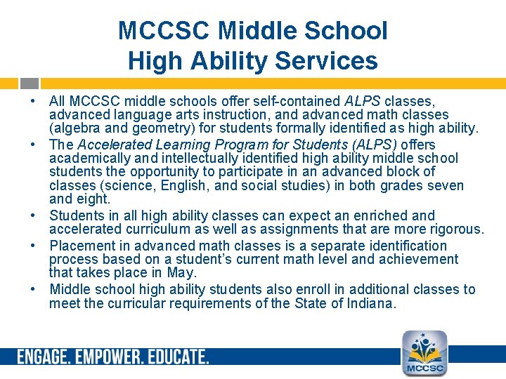 MCCSC Middle School High Ability Identification and Services