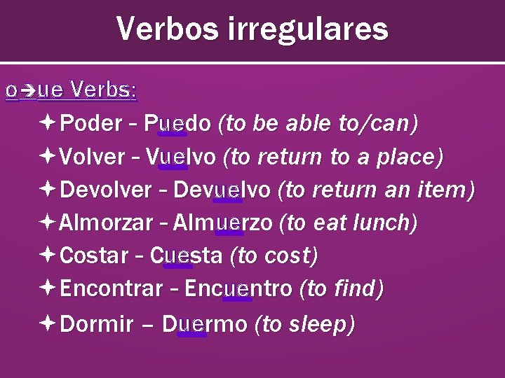 Unidad Preliminar Repaso de Espaol 1 StemChanging Verbs