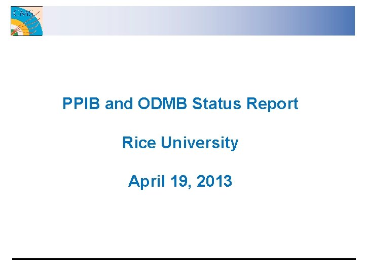 PPIB and ODMB Status Report Rice University April