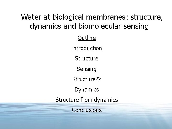 Water at biological membranes structure dynamics and biomolecular