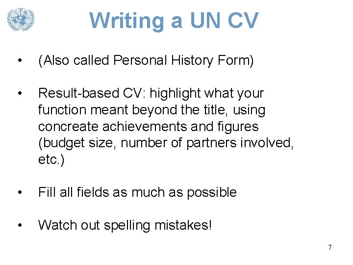 Applying for UN job opportunities Preparing to apply
