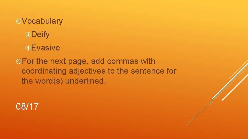 WARMUPS FRESHMEN 0815 0817 Bailey Vocabulary Avocation Opulent