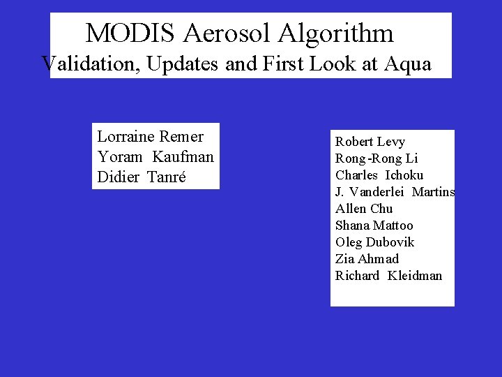 MODIS Aerosol Algorithm Validation Updates and First Look