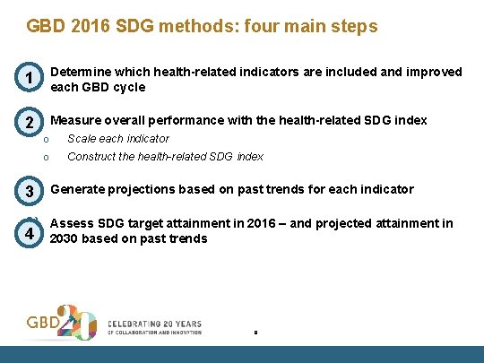 The GBD and SDG Monitoring How the GBD