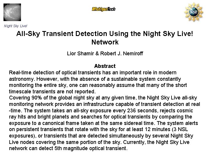 Night Sky Live AllSky Transient Detection Using the